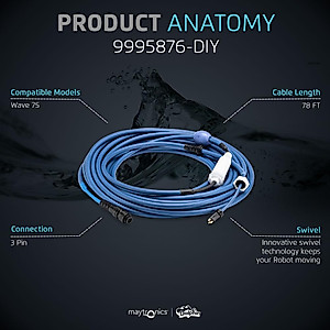 Dolphin Genuine Replacement Part — Durable 78 FT Blue Cable with Swivel for Tangle-Free Operation — 9995876-DIY