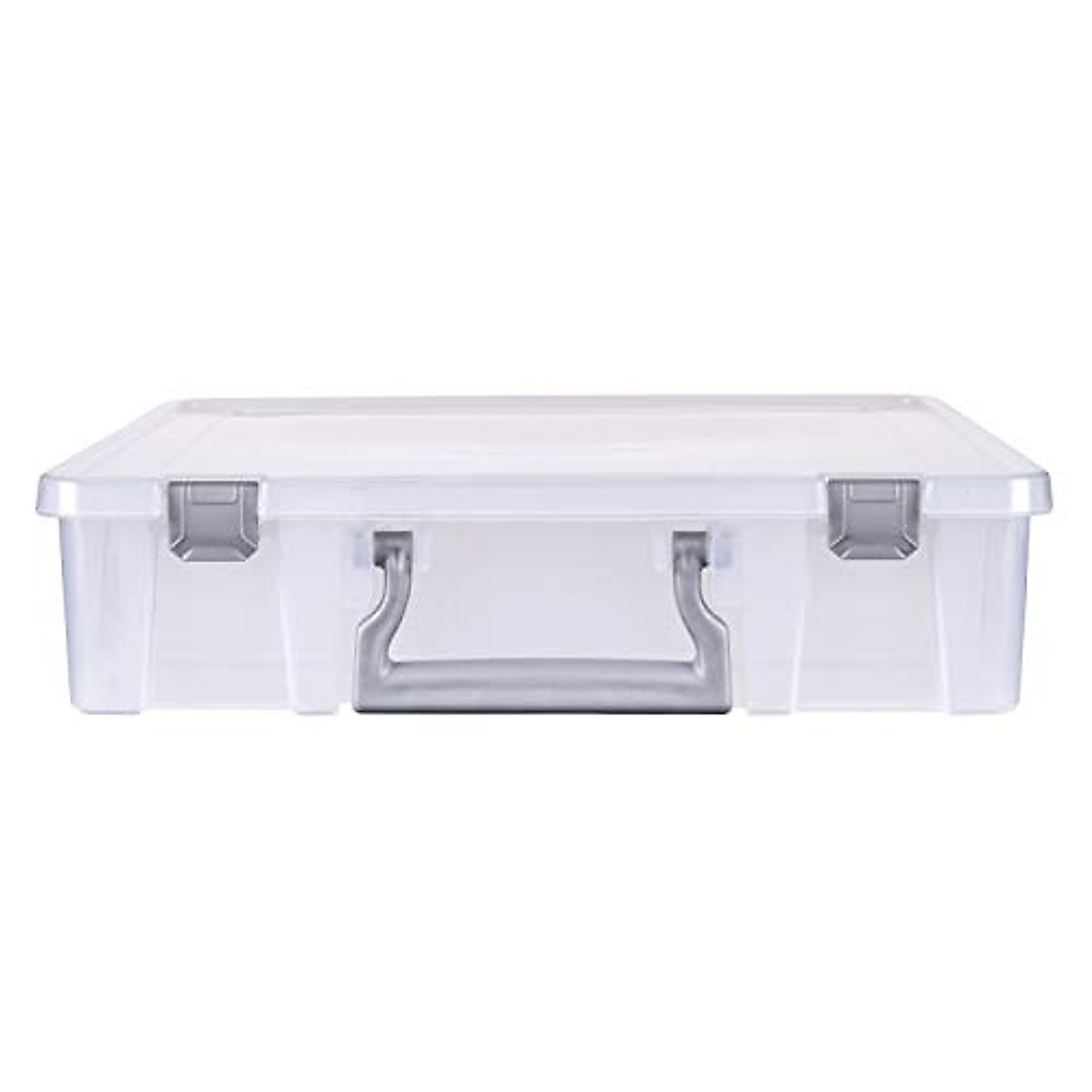 AB Designs 6823ABD Super Satchel with Removable Dividers, Stackable Home Storage Organization Container, Clear with Sliver Latches and Handle