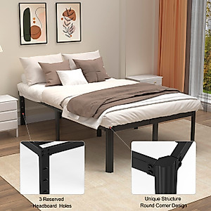VHAHA 14 Inch Heavy Duty Full Size Platform Bed Frame Metal No Box Spring Needed, Round Corner Leg, Easy Assembly, Noise Free, Non-Slip, Black