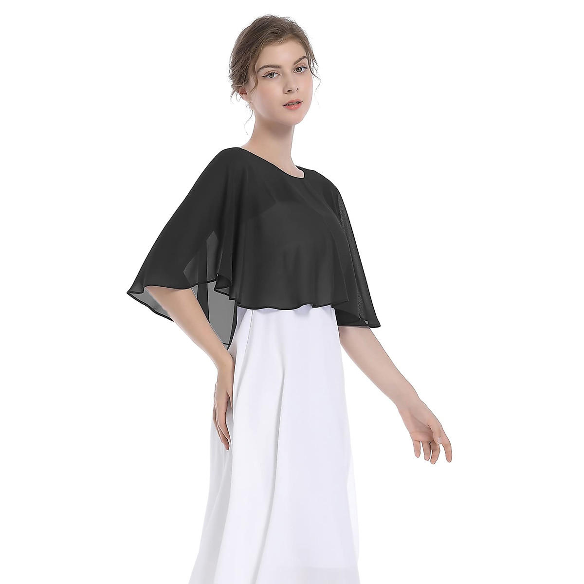 Soft Chiffon Capes Shawls Wraps Shrugs for Dresses Women Capelets Accessories (Black)