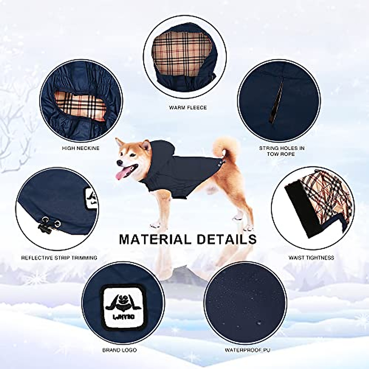 Waterproof Raincoat, Waterproof Dog Raincoat with Reflective Strip, Dog Zip Raincoat with Reflective Buttons, Waterproof Dog Raincoat Jacket for Size XS to XXXL Available Yellow Red Navy Blue