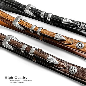 Silver Engraved Ranger Star Concho Genuine Leather Western Ranger Belt (Black, 36)
