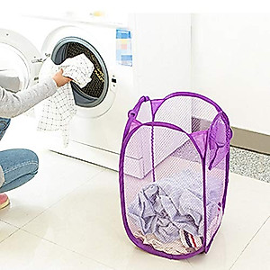Portable Small Mesh Laundry Hamper Foldable Nursery Storage Basket for Baby Clothes Kids Toy Pop Up Camper Hampers Purple