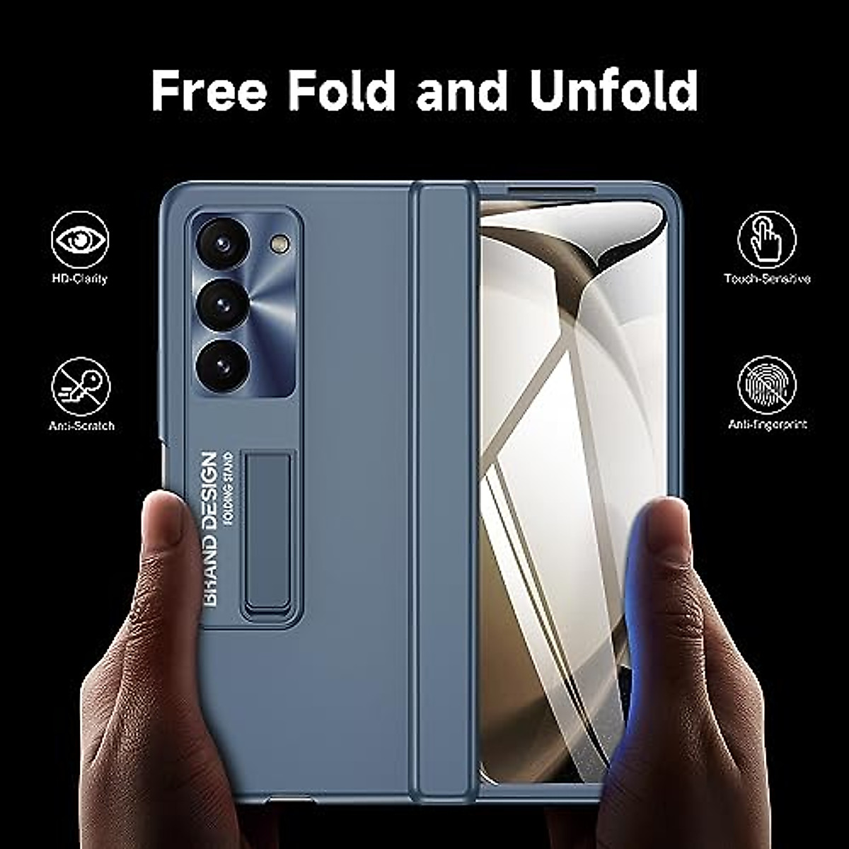 for Samsung Galaxy Z Fold 5 Cover: Lightweight Stylish Soft Phone Kickstand Case - Hinge Protection Slim Protective Phone Case for Samsung Z Fold 5 5G 2023 - Blue