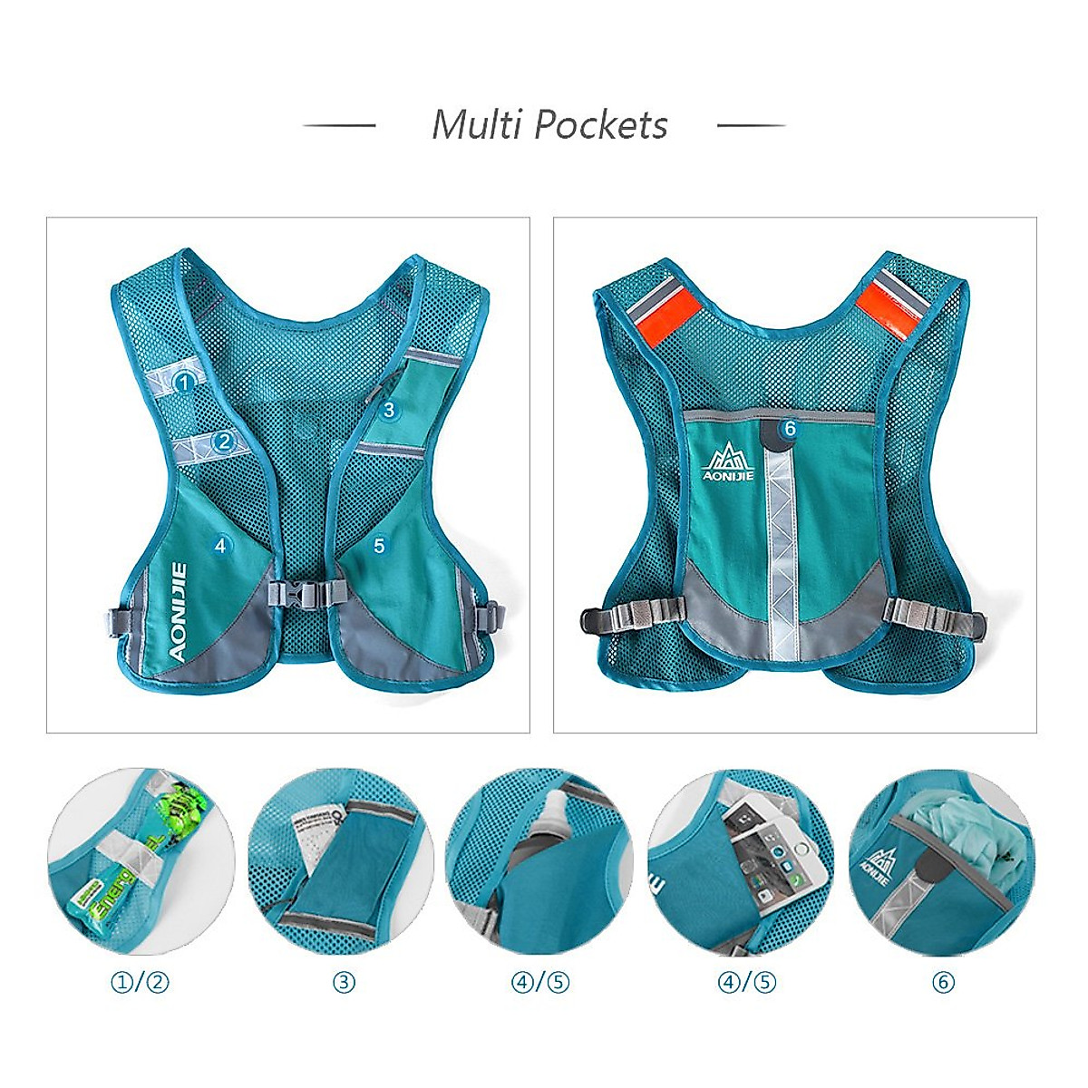 AONIJIE Marathon Running Vest Pack Water Hydration Backpack Outdoor Sport Bag Cycling Camping Climbing Rucksack (Gray+2pcs 250ml Bottles)