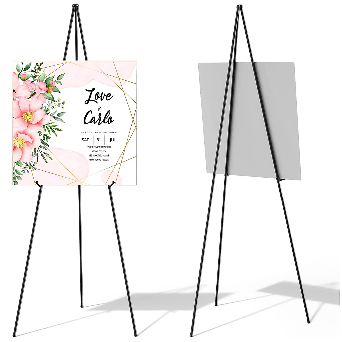 SIGN-W Easel Stand for Display Wedding Sign & Poster - 63 Inches Tall Easels for Display - with Bag Collapsable Portable Poster Easle - Large Floor Adjustable Metal Painting Easel Tripod Black