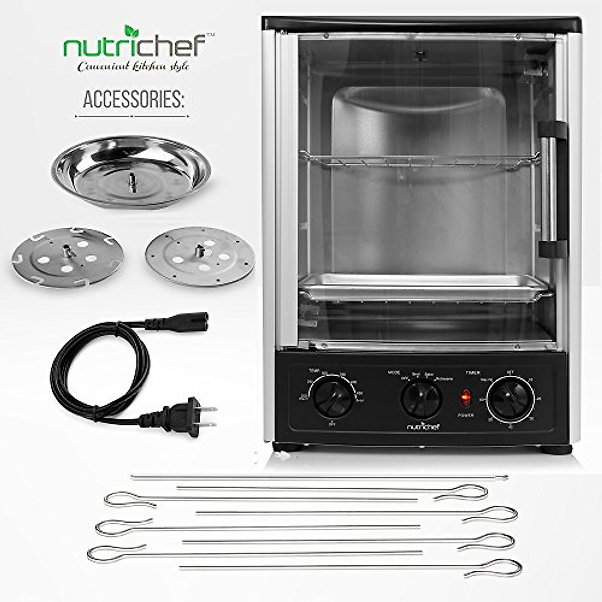 NutriChef PKRT97 Upgraded Multi-Function Rotisserie Vertical Countertop Oven with Bake, Turkey Thanksgiving, Broil Roasting Kebab Rack with Adjustable Settings, 2 Shelves 1500 Watt-PKRT97, 1500W