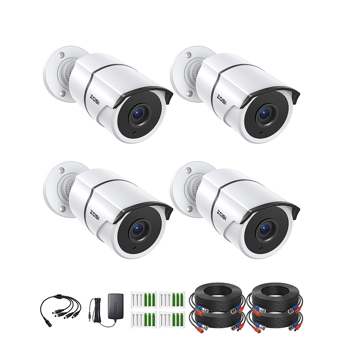 ZOSI 4PACK 1920TVL 1080P HD TVI Security Cameras 120ft Night Vision CCTV Cameras Home Security Day/Night Waterproof Camera for 720P,1080P,5MP,4K HD-TVI Analog DVR Systems