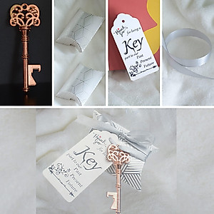 Aokbean 50 Sets Skeleton Key Bottle Openers with Candy Box Wedding Party Favors Souvenir for Guests Escort Gift Card and Ribbon (Rose Gold)