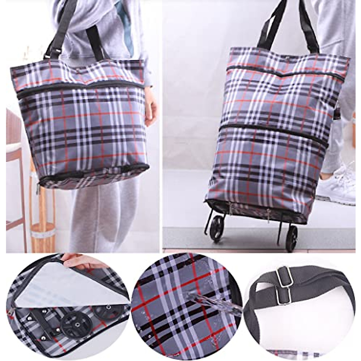 Upgrade Shopping Bag with Wheels Portable Trolley Bags Grocery Cart Hand Pulling Utility with Hand Straps Folding Shopping Cart- Larger Size & Waterproof & Strong(B0BLRK6HKZ)