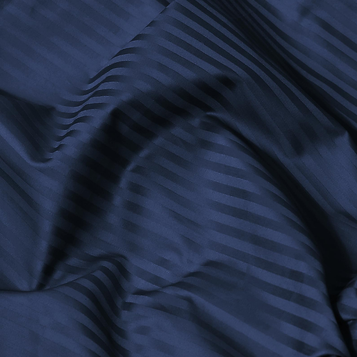 Feather & Stitch 500 TC Twin Size Damask Bed Sheet Set, 100% Cotton Soft Breathable Bedsheets, 3 Piece 18" Deep Pockets Sateen Weave Striped Bedding Mattress Resort Hotel Luxury- (Dark Blue, Twin)