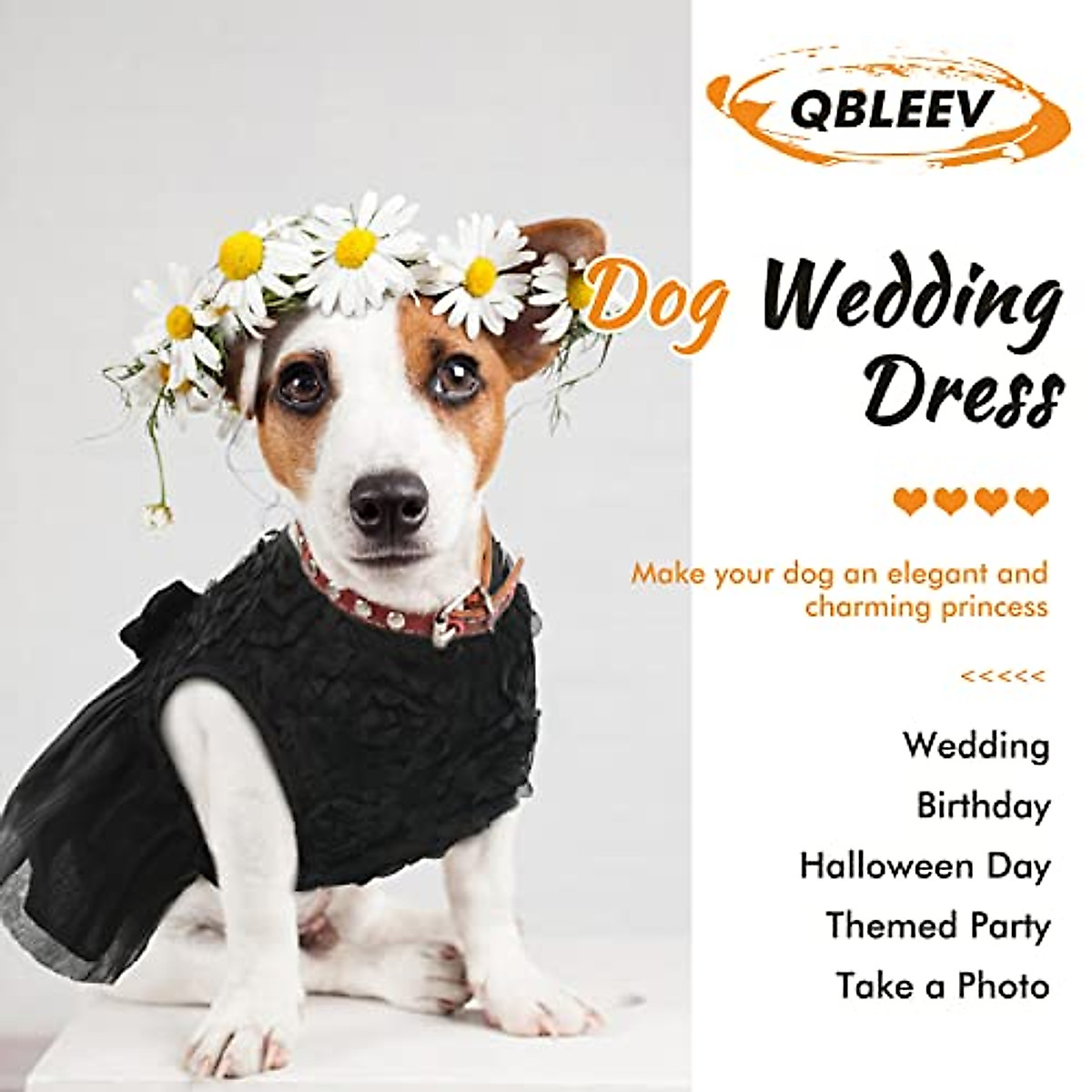 QBLEEV Dog Dress, Dog Wedding Dress for Small Dogs, Bowknot Dog Wedding Attire Black Dog Dress Pet Dog Bride Costume Lace Tutu Skirt Halloween Dog Princess Dress Party Puppy Apparel Dog Formal Dress S