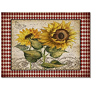 Area Rug Absorbent Non-Slip Rectangle Rug Retro Sunflower Red Rhombus Checkered Background Rugs for Living Room Bedroom Kitchen Entryway, Soft Floor Mat Indoor Carpet Accent Rugs 2x3 Feet