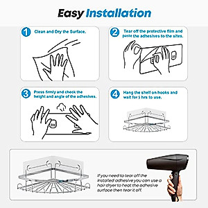 KESOL Corner Shower Caddy Shower Shelves 2 Pack, Wall Mounted Adhesive, Shower Organizer, No Drilling Bathroom Shelf with SUS304 Stainless Steel RustProof Water Proof Scratch Resistant