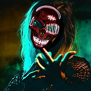 Halloween Mask - Scary Halloween Mask, Light up LED Mask with 3 Lighting Modes, Face Skull Mask for Halloween, Cosplay, Costume, Party, Festival, Purge, Carnival, Gifts - White