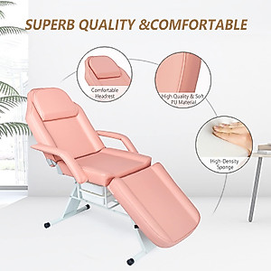 OmySalon Esthetician Salon Bed, Professional Massage Tattoo Table Salon Spa Equipment with 2 Beauty Baskets,Facial Beauty Barber Waxing Lash Microblading,Pink
