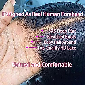 Daules 5x5 Lace Closure Wig Deep Wave 5x5 Hd Lace Closure Wigs Human Hair For Women 180% Density 100% Virgin Human Hair Free Part 5x5 Deep Curly Closure Wig Pre Plucked Realistic Looking 24 inch