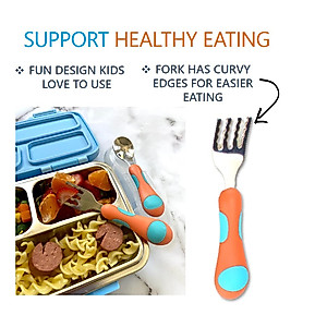 Toddler Utensils - Kids Silverware Set with Travel Case x 3 - Stainless Steel Forks Spoons for 1 2 3 4 Year Old. Metal Lunch Cutlery for Children Girls, Round Handle for Lunch-Box, 6 Pieces Pink Blue