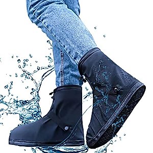 VBoo Shoe Covers with Zipper Hard Sole Version Waterproof Shoe Covers Reusable Galoshes for Rainy and Snowy Outdoors Garden etc, Rain Boots for Men Women Kid (XXX-Large, Black)