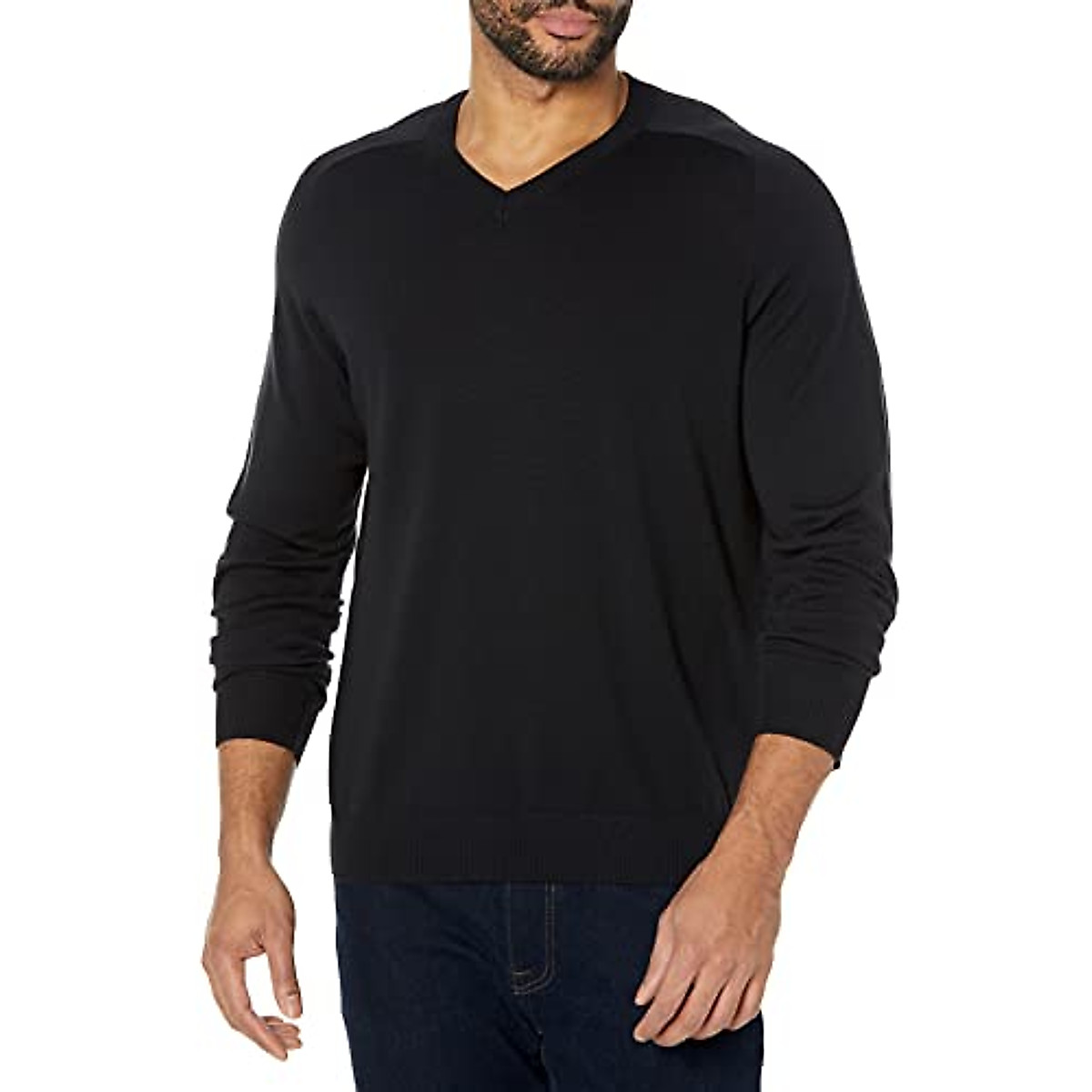 Amazon Aware Men's Regular-Fit Merino Wool V-Neck Sweater (Available in Tall), Black, X-Large