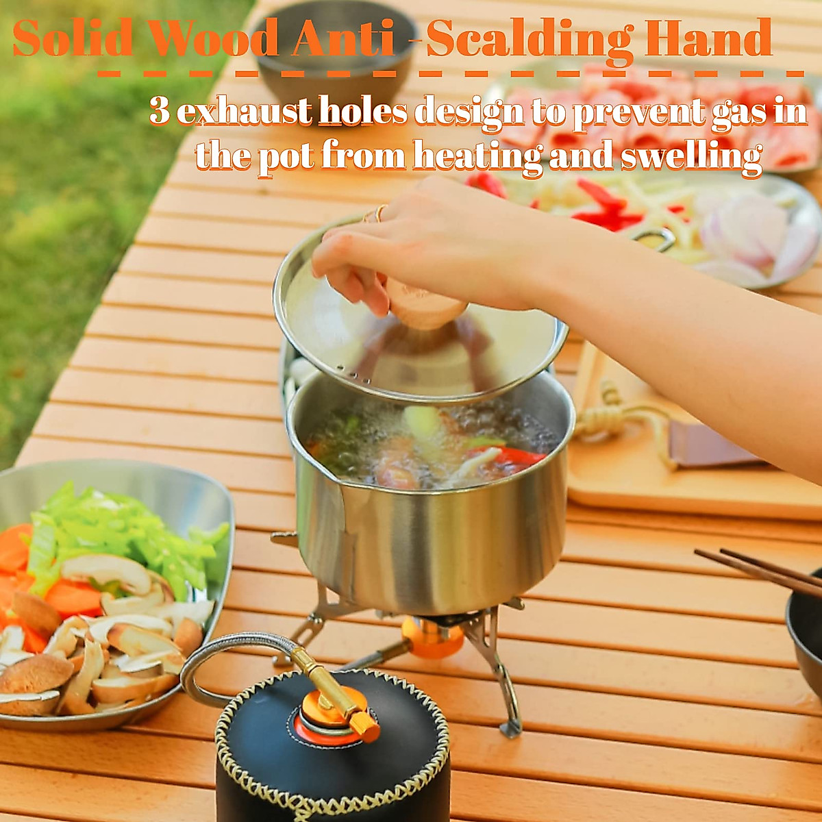 Xiuganpo Camping Pot Cookware, Stainless Steel Lunch Container 1L Backpacking Picnic Cooking Bento Box with Foldable Handle Portable Open Fire Stockpot Kettle for Outdoor Hiking, default