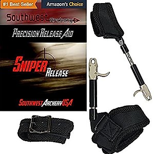 Sniper Adjustable Archery Buckle Release; for Compound Bows, Ambidextrous Adult & Youth Sizes, 360 Swivel with Dual Caliper Head, Adjustable Trigger Tension, Tools Included: Adult Black