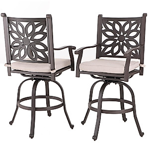 Sophia & William Cast Aluminum Patio Bar Chairs Set of 2, Bar Height Swivel Outdoor Bar Stools Chairs, Counter Height Outdoor Barstools, Brown, Load Capacity: 350 lbs