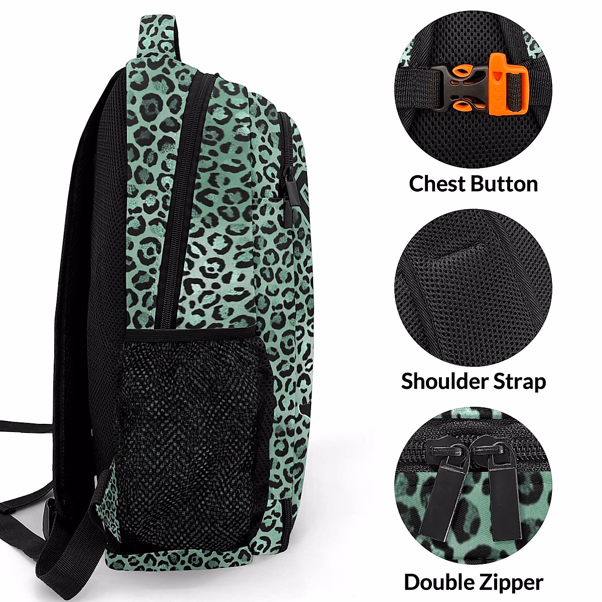 Anneunique Custom Cheerleader Backpack Custom Multifunctional Waterproof Laptop Bag for Travel Gift Leopard Print Green Cheer