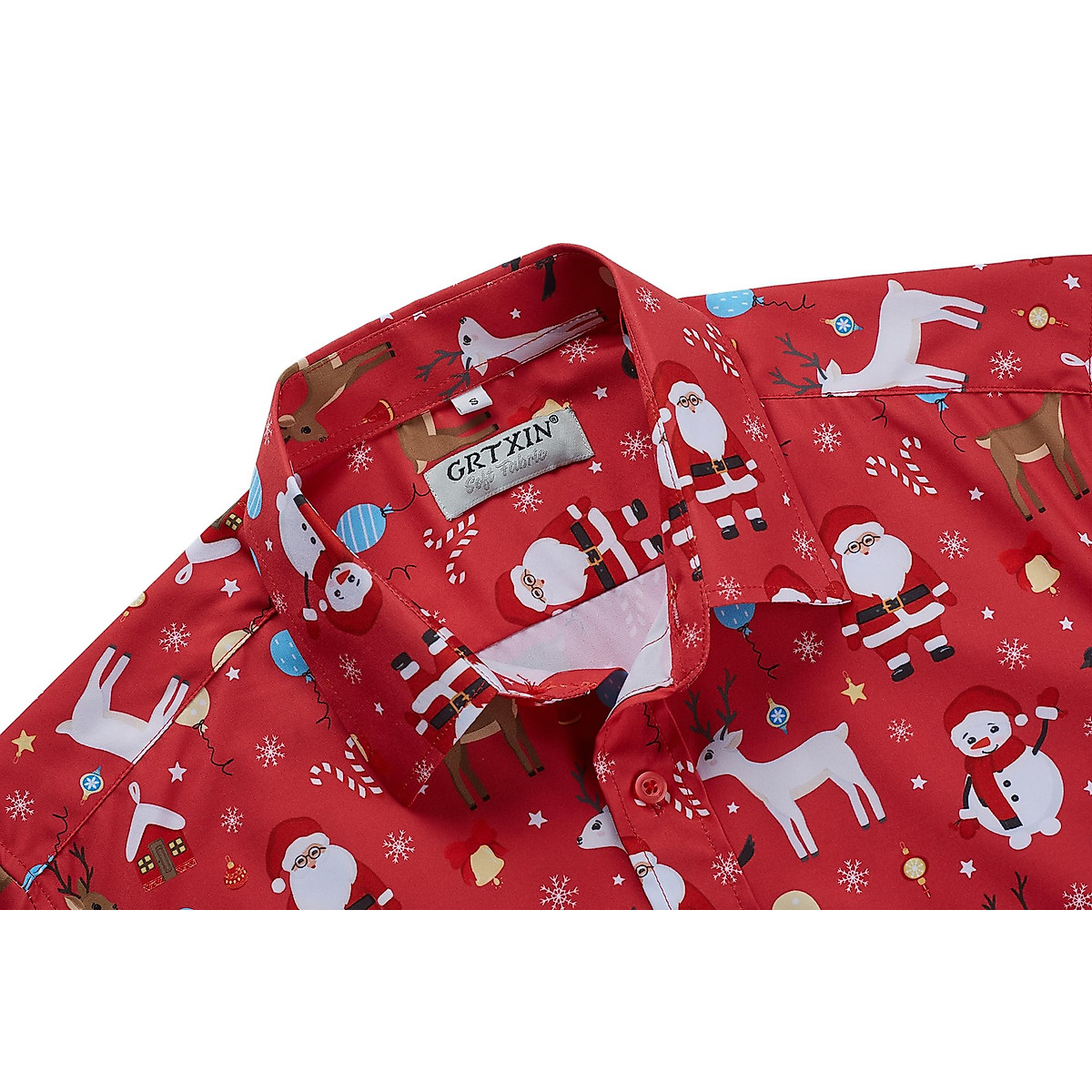 GRTXIN Christmas Shirts for Men Hawaiian Santa Claus Vacation Shirt Short Sleeve Button Down Dress Shirts（Red-M）