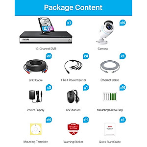 ZOSI H.265+ 16CH Security Camera System with AI Human Vehicle Detection, 16CH DVR with 4TB HDD for 7/24 record, 16 x 1080p CCTV Camera Outdoor Indoor with 80ft Night Vision°Wide Angle, 90°Wide Angle