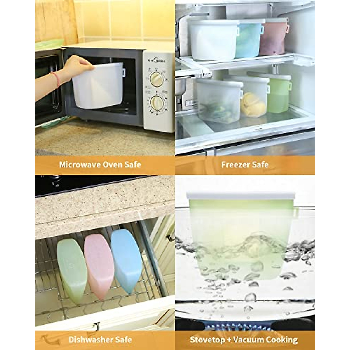 2-Pack Reusable Silicone Storage Bags, BPA FREE Silicone Snack Sandwich Bags Container with Leakproof Lids for Food, Travel, Makeup | Freezer, Oven, Microwave, Dishwasher Safe