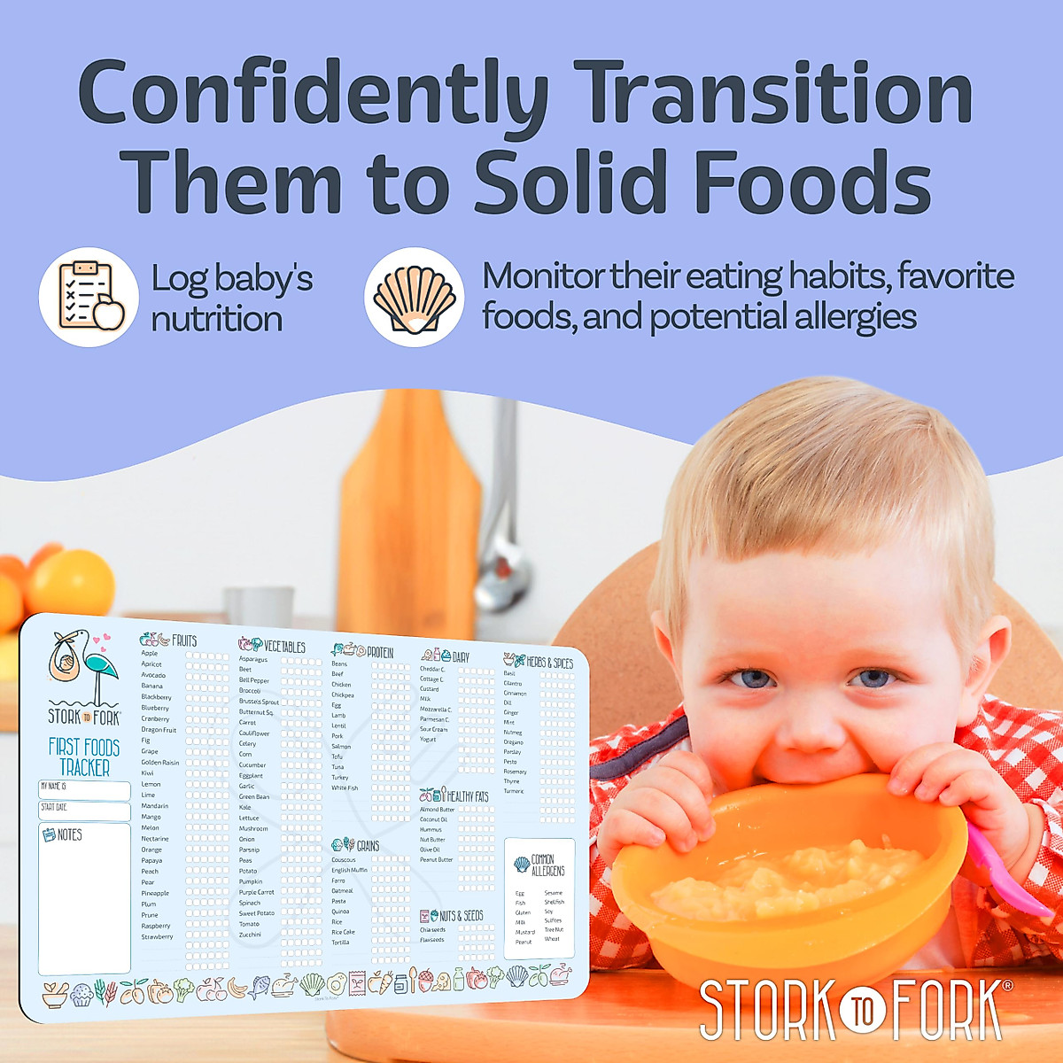 Baby First Food Tracker, Magnetic Meal Planner, Fridge Grocery Shopping List Chart (3 in 1) - Dry, Erase Menu Planner, Strong Stickiness on Refrigerator - 11.6”x8.2”, Gray- Baby's Led Weaning Supplies