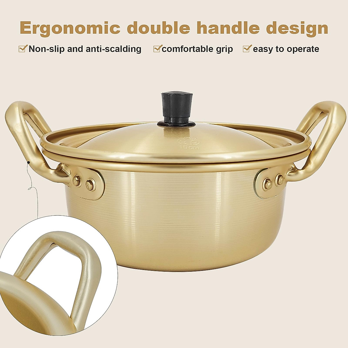 SSHAN Korean Ramen Pot with Lid - Light Weight Ramen Cooker Pot, Korean Cookware Noodle Pot Fast Heating for Kitchen Cookware, Easy Light Stockpot Soup Pot, Healthy, Sturdy, & Dishwasher Safe (16cm)