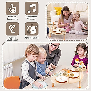 Drum Set - 9 in 1 Musical Instruments for for Toddlers 3+, Wooden Montessori Toys for Boy & Girls Easter Birthday Gifts, Musical Drum Set with Xylophone for Kids 3 4 5 6