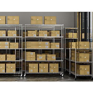 5 Tier NSF Wire Shelf Shelving Unit, 24 x 60 x 82 Inch 7500lbs Capacity Heavy Duty Adjustable Storage Metal Rack with Wheels/Leveling Feet & Shelf Liners, Ideal for Garage, Kitchen, and More - Chrome