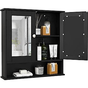 COSTWAY Bathroom Cabinet Wall Mounted - Over The Toilet Wall Storage Cabinet with 2 Mirror Doors and Adjustable Shelf, Hanging Medicine Cabinet for Bathroom, Living Room, Kitchen (Black)