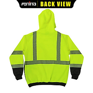 FONIRRA High Visibility Safety Fleece Hoodie for Men Reflective Sweatshirt ANSI Class 3 with Black Bottom(Yellow,L)