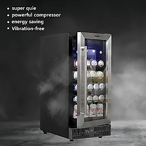 Beverage Refrigerator,ROCSUMOO15 Inch Beverage Refrigerator, 130 Cans Quiet Beverage Fridge, 15'' Beverage Cooler Under Counter with Glass Door and Lock for Built-in