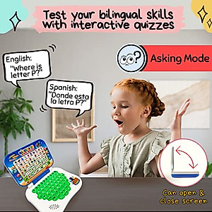 ZeenKind Bilingual Spanish English Learning Small Laptop Toy for Kids, Toddlers, Boys and Girls | Computer for Aphabet ABC, Numbers, Words, Spelling, Maths, Music