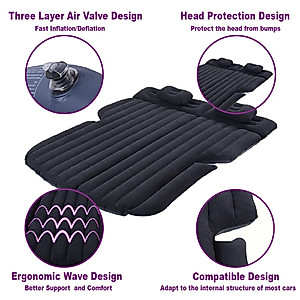Inflatable Car Mattress, Car Bed for Back Seat, Car Air Mattress with Auto Air Pump, Portable Camping Mattress, Sleeping Pad (SUV Black)