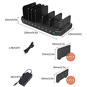 Alxum USB Fast Charging Station with Quick Charge 3.0, 10 Port Charging Stand for Multiple Devices, Compatible with iPad, iPhone, Samsung Galaxy, Black