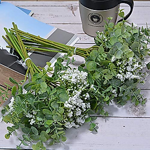 Baby Plum Artificial Baby Breath Flowers in Bulk Pack of 2 Artificial Gypsophila Floral with Silver Dollar Eucalyptus Leaves White Fake Flowers for Wedding Hotel Office Home Decoration(2PCS)