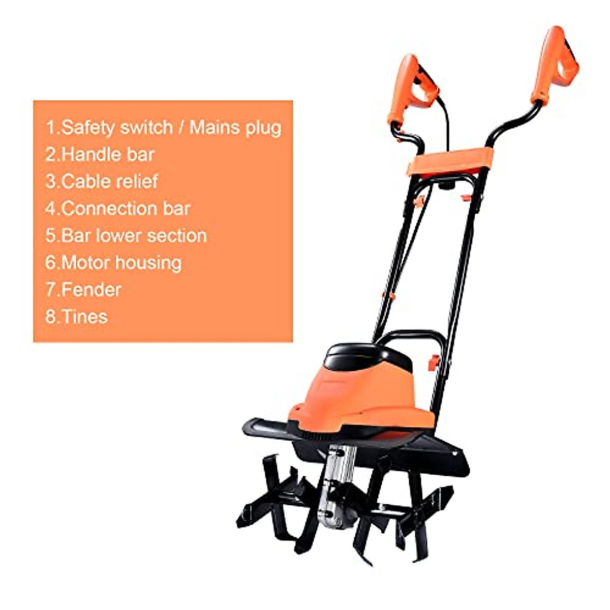 Kapoo Working Depth Electric Garden Tiller Electric Cultivator 14 Inch 8.5 Amp Tilling Width 8-Inch Electic Trillerbb05,Black Orange