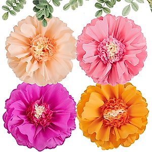 SUNBEAUTY 4 PCS 20" Hot Pink Orange Party Decorations Giant Paper Flowers Tissue Paper Flowers Paper Flowers Decorations Spring Party Decorations Flower Birthday Party Decorations