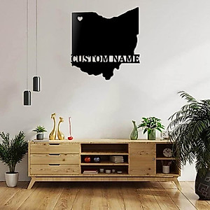 CEFFYLO Custom Ohio State Metal Wall Art With LED Lights, Personalized Ohio Map Name Sign Home Decor Born in Ohio Decoration Housewarming