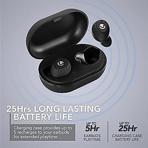 Volkano Type-C True Wireless Earbuds 25 Hours Playtime Bluetooth 5.0 Compact in-Ear Ear Bud Built-in Mic Charging Case, Ideal for Small Ears, Work with iPhone Android - True Element Series [Black]
