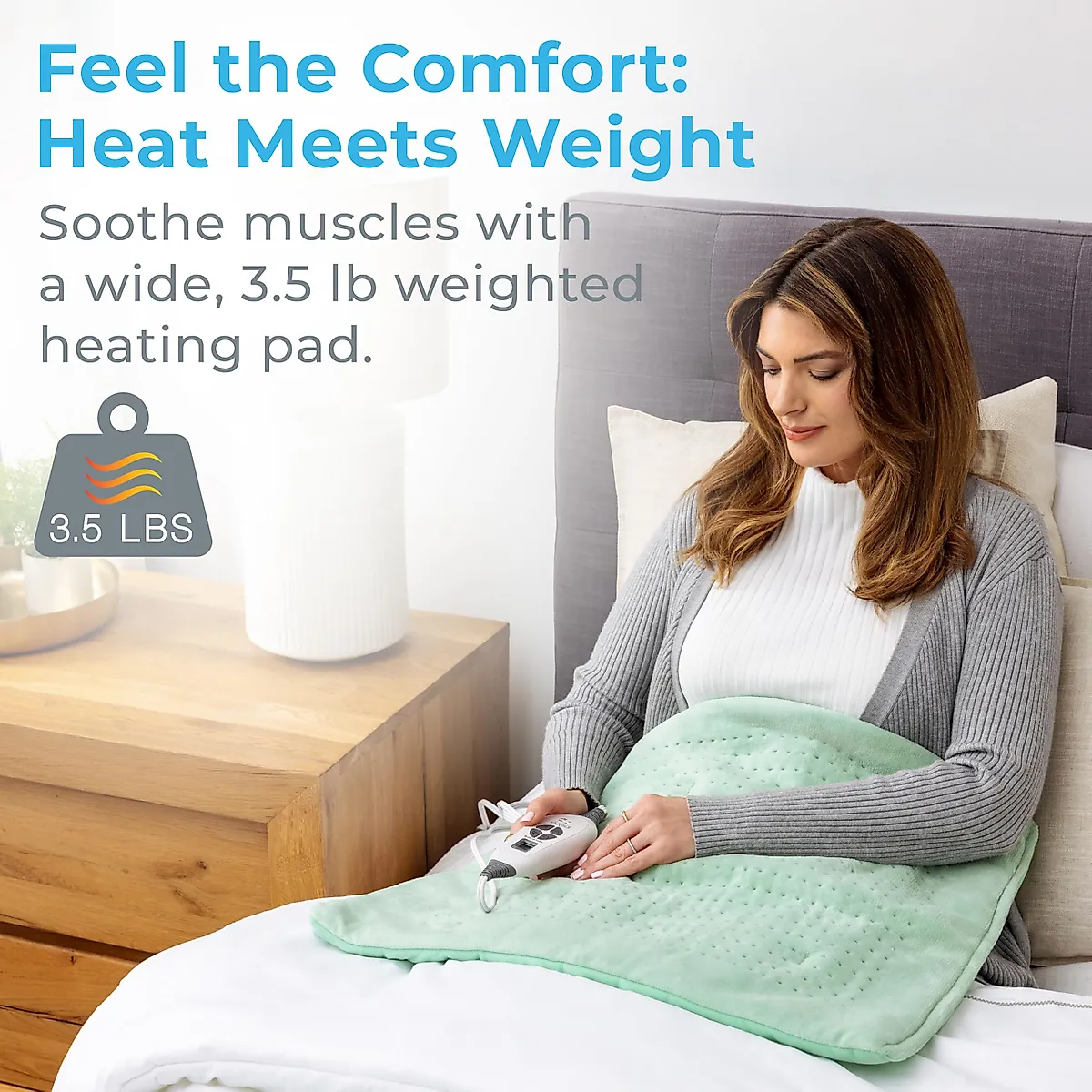 Pure Enrichment WeightedWarmth Extra-Wide Weighted Heating Pad for Cramps, Back, & Shoulder Joint Relief, 3.5 lbs, 6 Heat Settings, Microplush, Machine Washable, 2 Hr Auto Shut-Off, 20”x24” (Jade)
