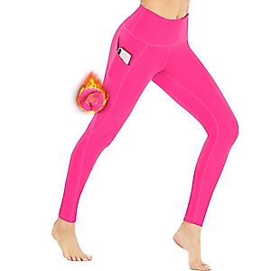 Ewedoos Fleece Lined Leggings with Pockets for Women Thermal Warm Winter Leggings for Women High Waisted Workout Yoga Pants Hot Pink