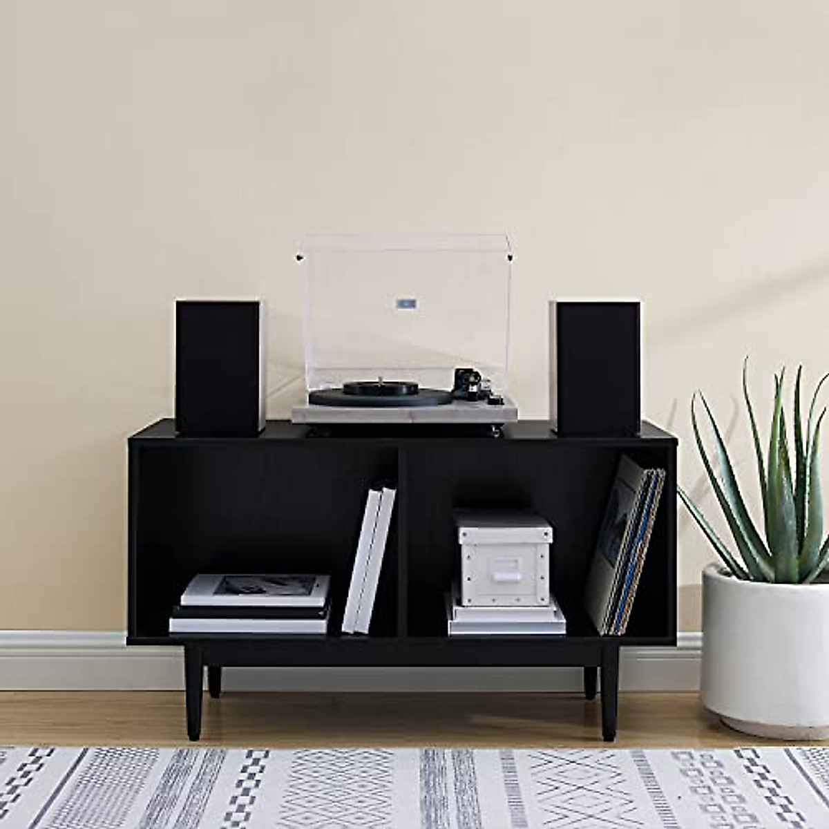 Crosley Furniture Liam Medium Vinyl Record Storage TV Stand and Entertainment Center, Media Console, Black