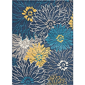 Nourison Passion Blue 5'3" x 7'3" Area-Rug, Floral, Farmhouse, Easy-Cleaning, Non Shedding, Bed Room, Living Room, Dining Room, Kitchen, (5' x 7')